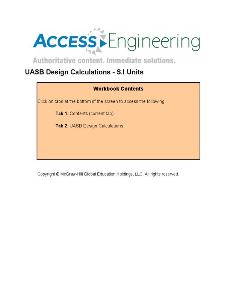 UASB Design Calculations - S.I Units: Workbook Contents | PDF ...