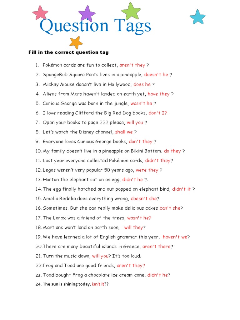 Curious George Question Tag Key Grammar Drills - 100314 | PDF