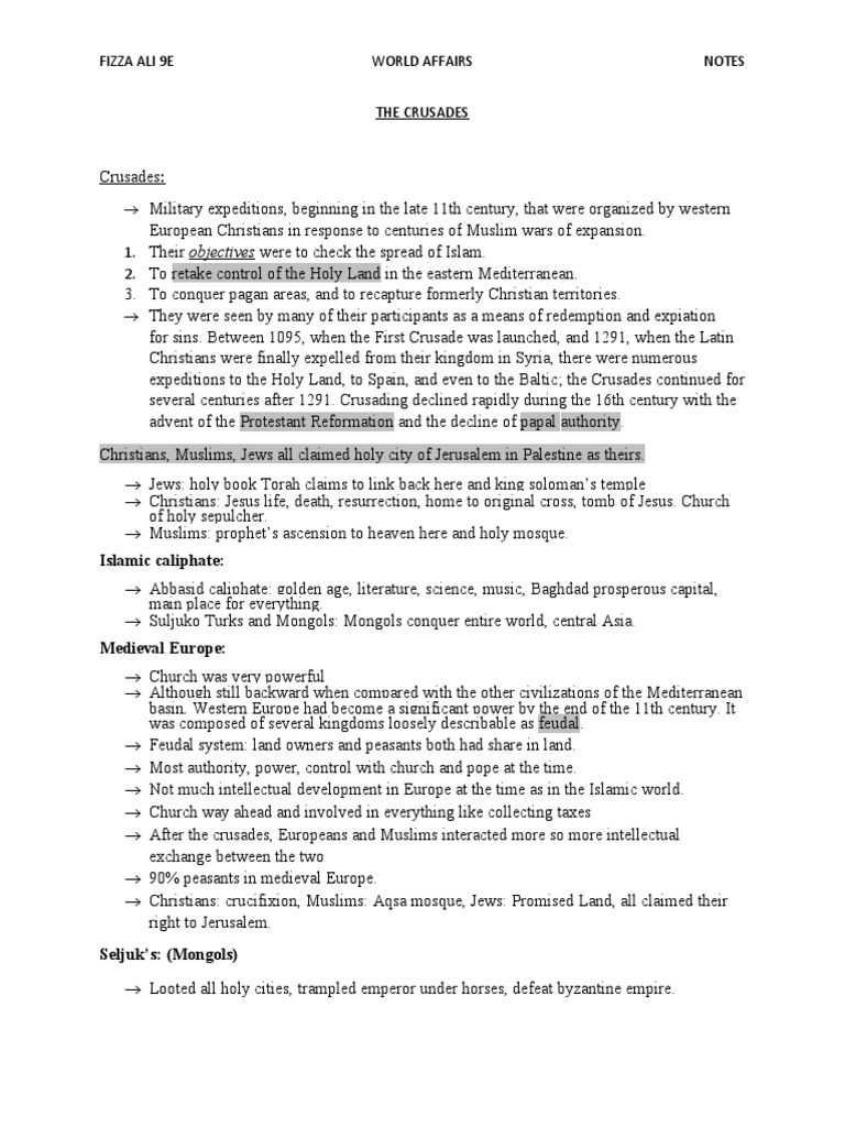Fizza Ali 9E World Affairs Notes: Islamic Caliphate | PDF | Crusades ...