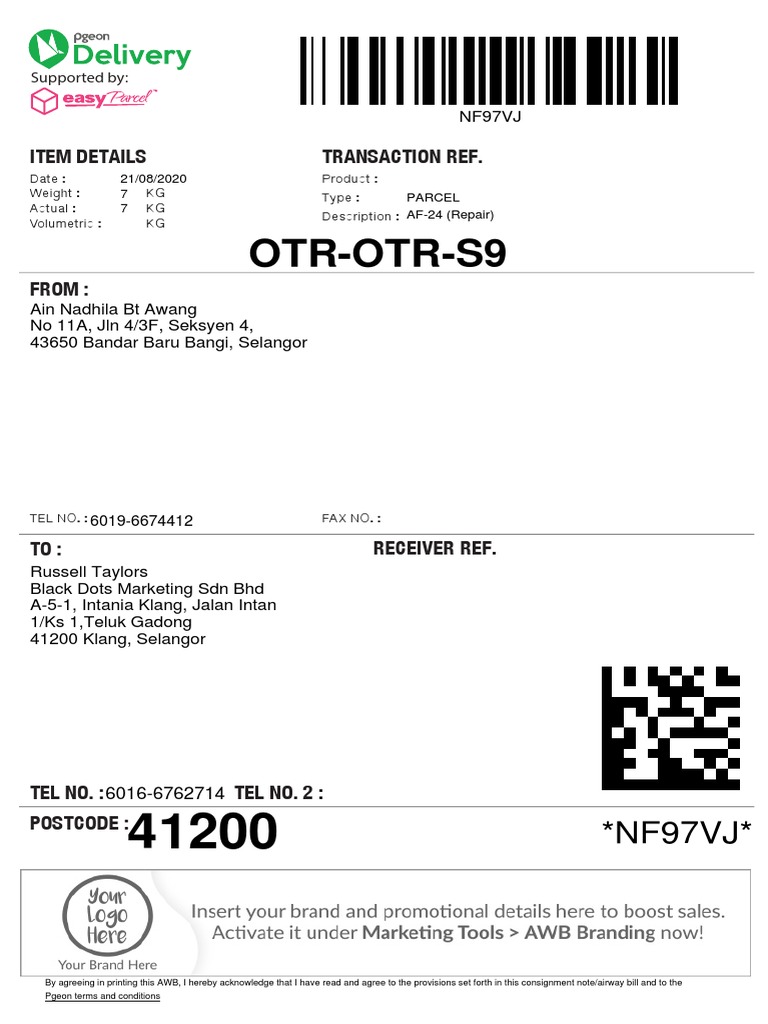 Airway Bill Details for Parcel Shipment | PDF
