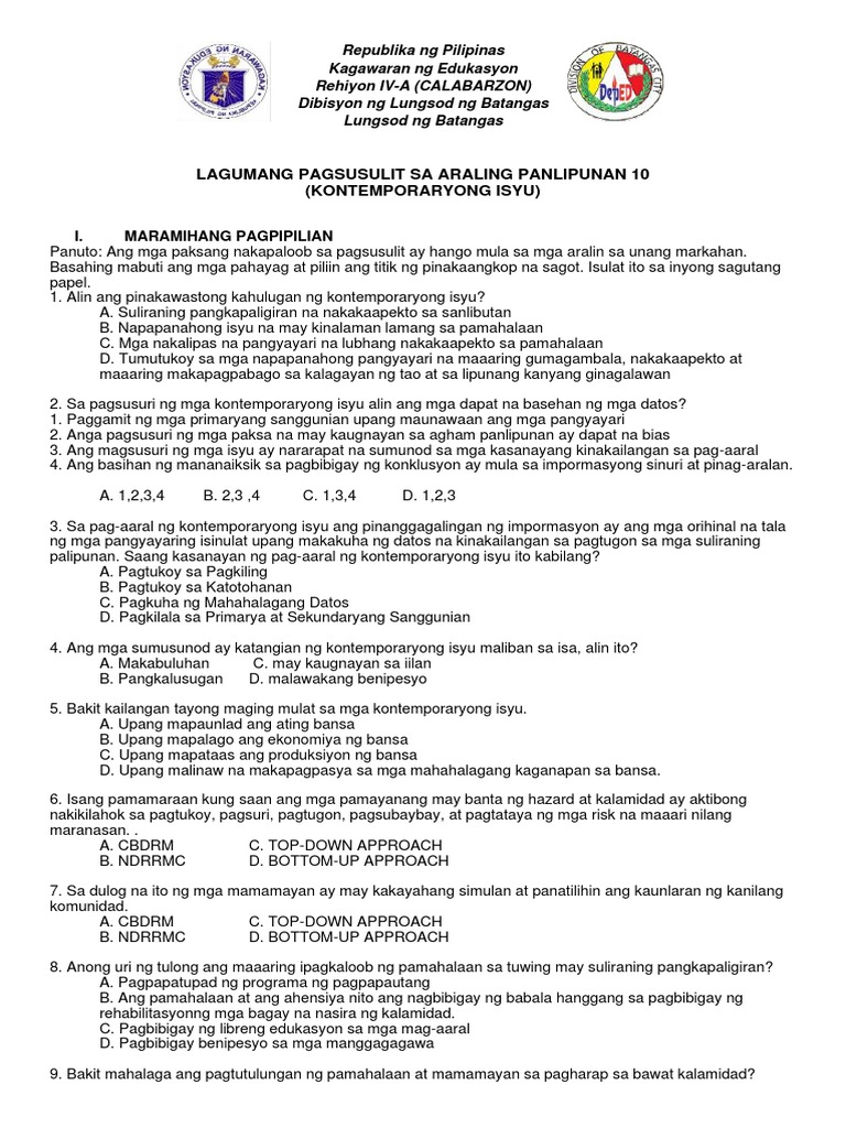 Summative Test in Araling Panlipunan 10 | PDF