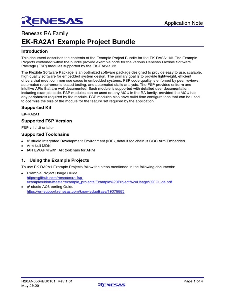 EK-RA2A1 Example Project Bundle: Application Note Renesas RA Family | PDF | Reliability ...