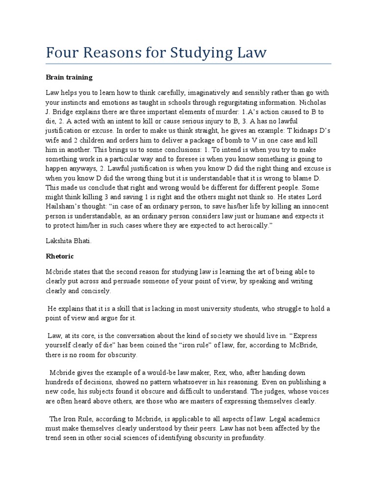 Four Reasons For Studying Law | PDF | Reason | Lawyer