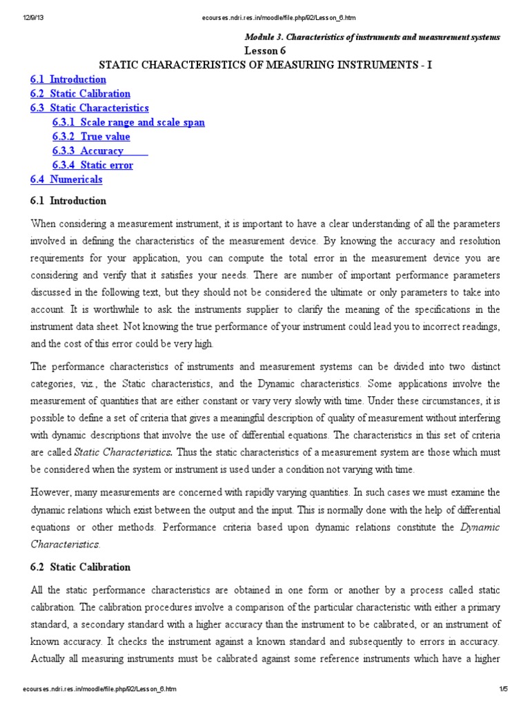 Static Characteristics of Measurement Instruments | PDF | Accuracy And ...
