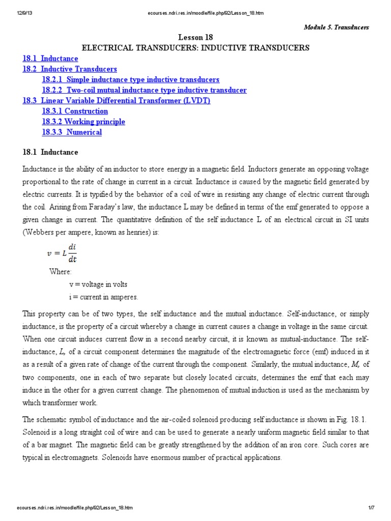 18 Electrical Transducers Inductive Transducer PDF | PDF | Inductance | Inductor