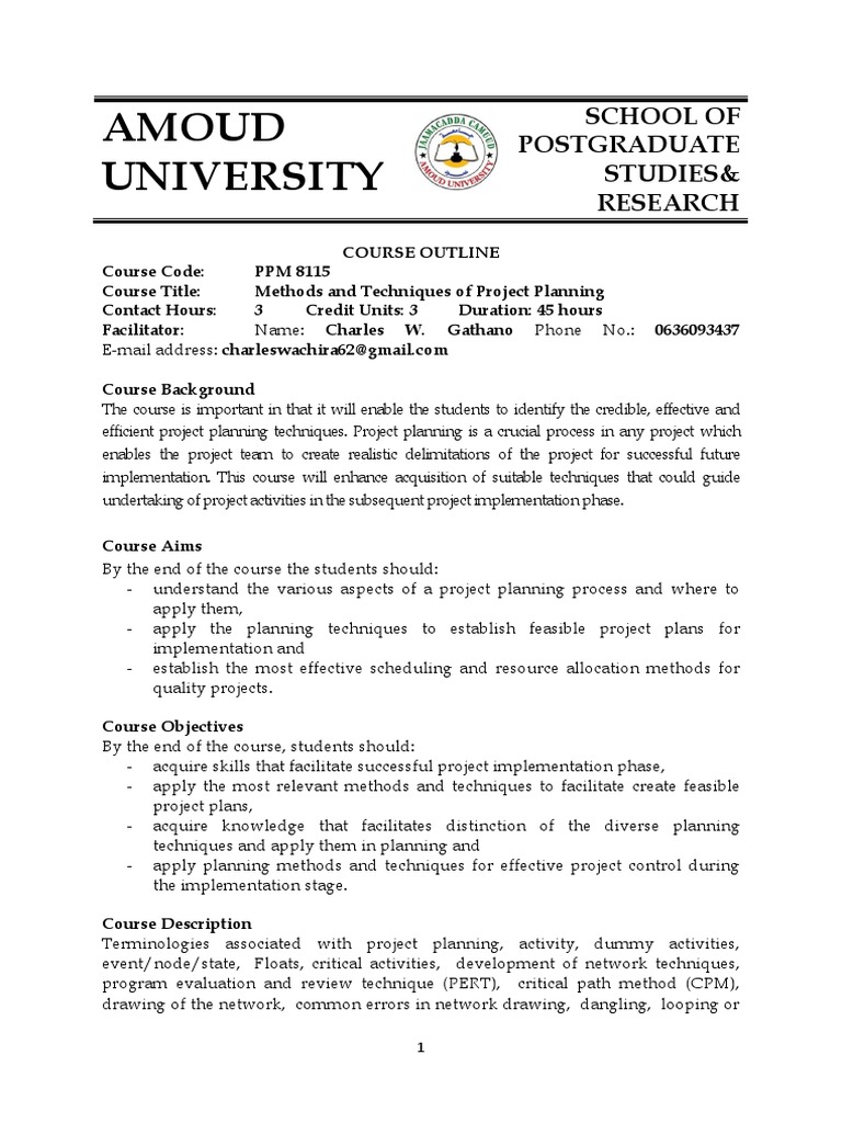 Methods and Techniques of Project Planning-Course Outline PDF | PDF ...