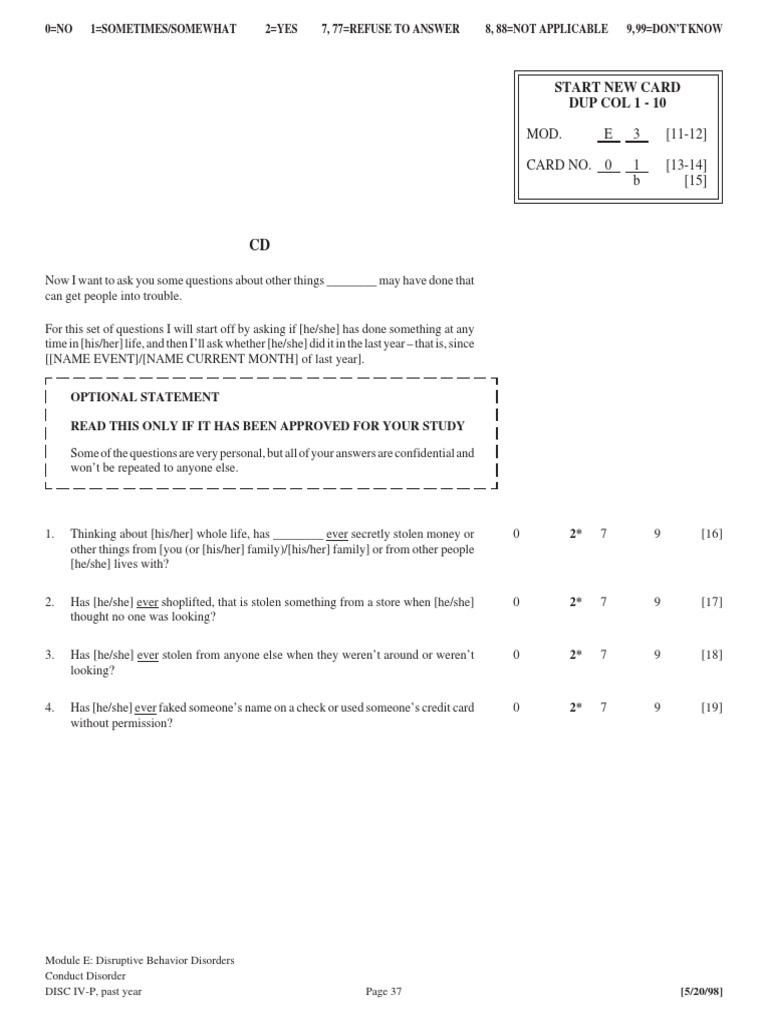 Conduct Disorder Questionnaire | PDF | Violence
