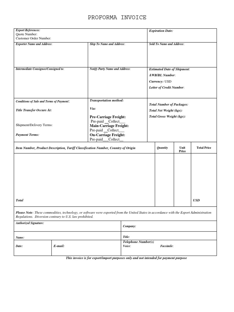 Proforma Invoice: Quote Number: Customer Order Number | PDF | Cargo ...