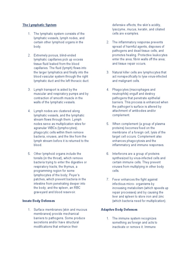 The Lymphatic System Handout | PDF | Immune System | Lymphatic System