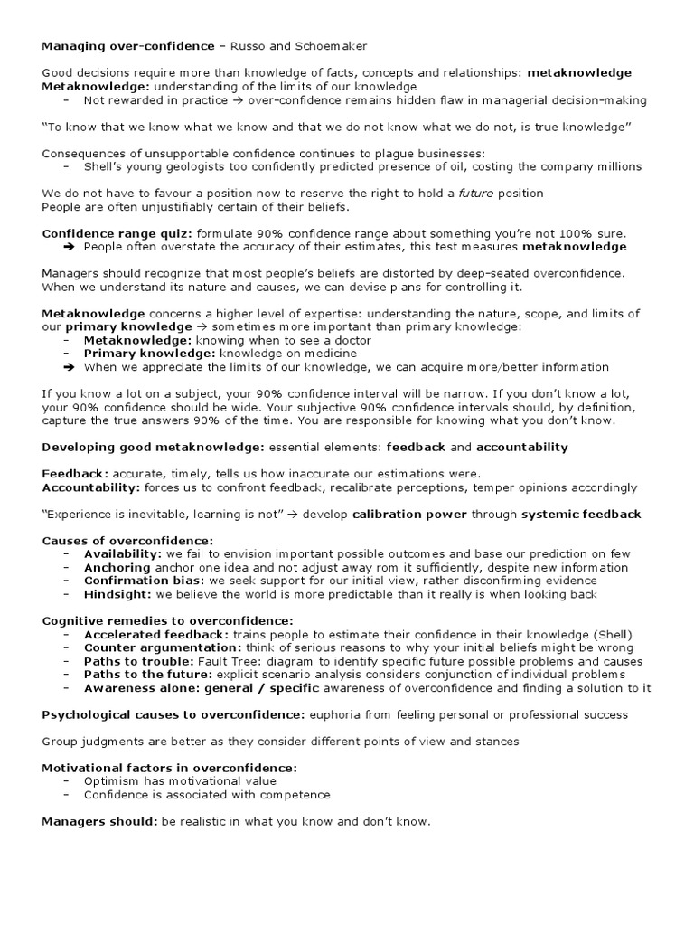 Managing Overconfidence | PDF | Neuroscience | Social Psychology