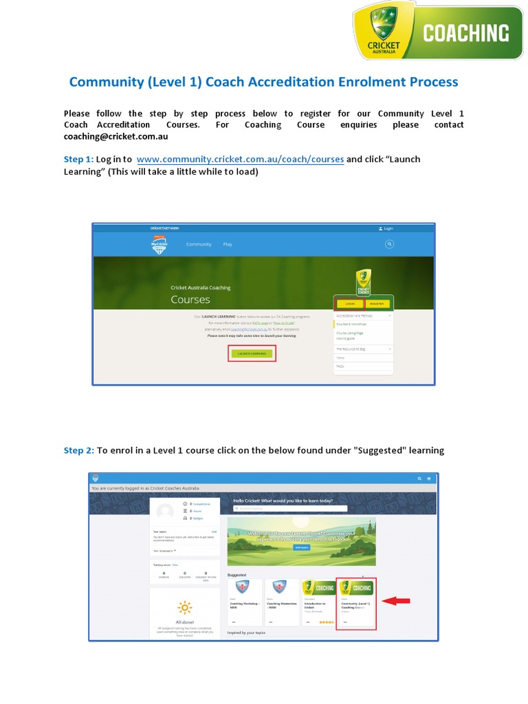 Community Level 1 Coach Accreditation Enrolment Process | PDF