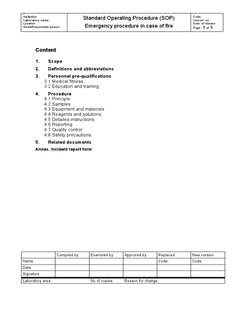 Content: Standard Operating Procedure (SOP) Emergency Procedure in Case ...