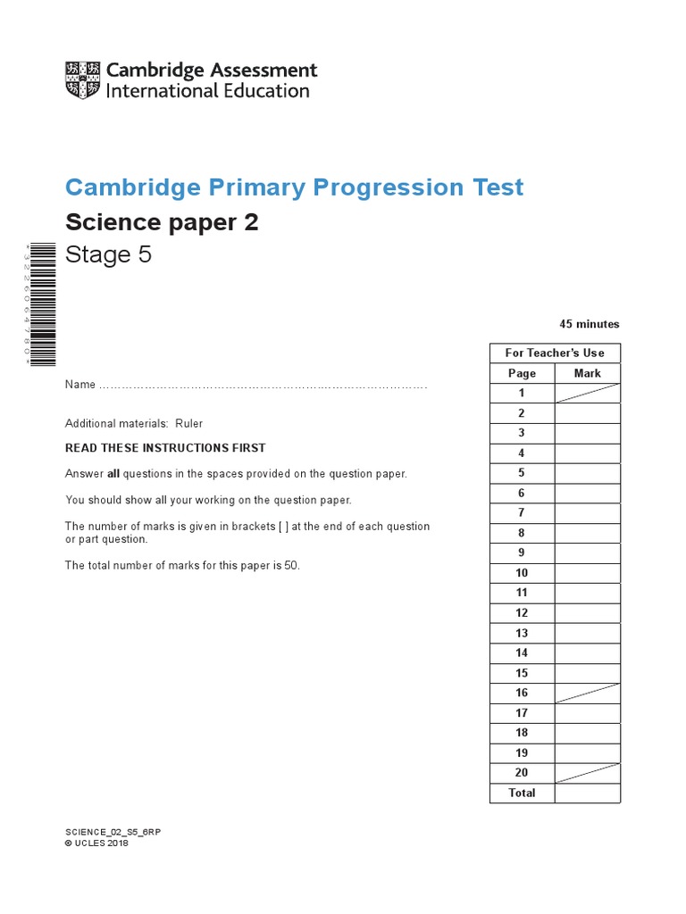 Cambridge Primary Progression Test: Science Paper 2 | PDF | Petal | Salt