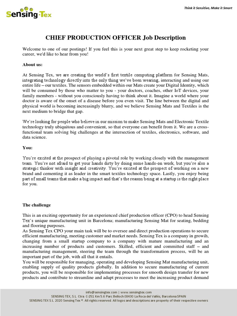 Chief Production Officer Job Description: About Us | PDF | Internet Of ...