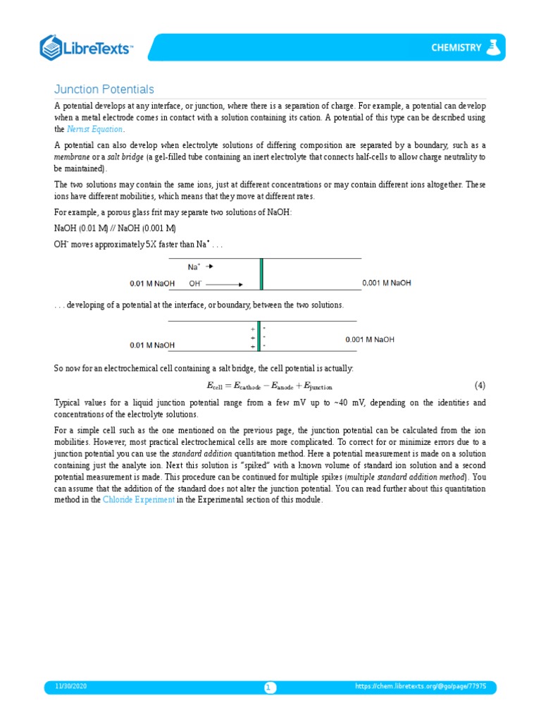Junction Potentials: Nernst Equation | PDF
