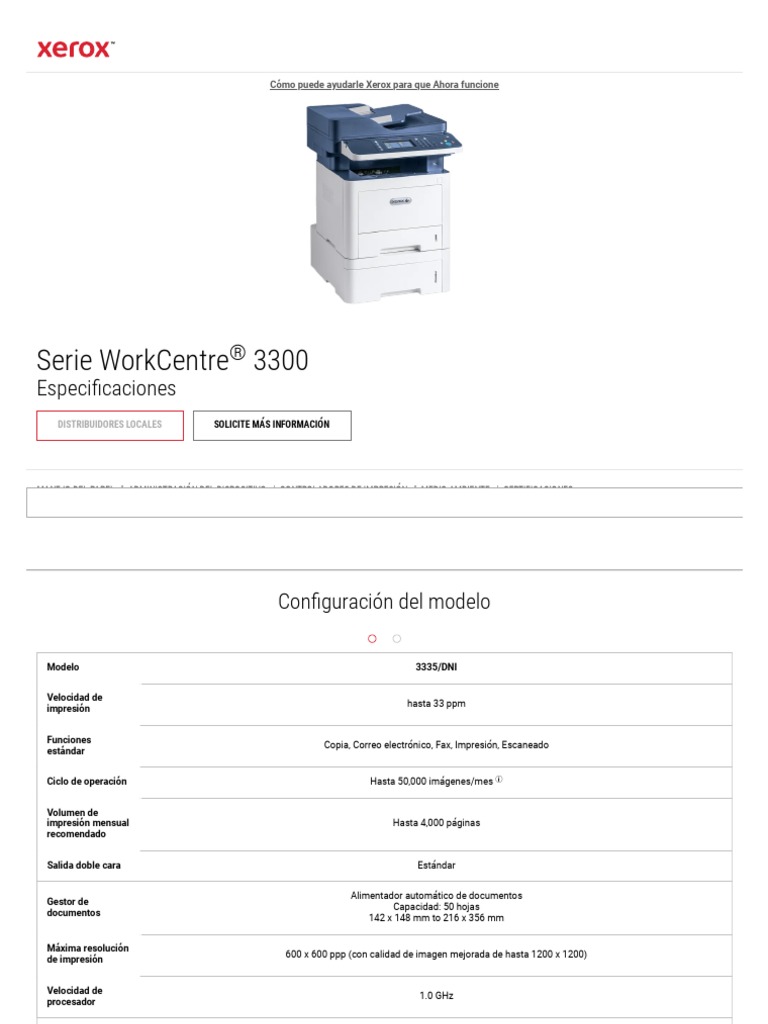 Características Xerox WorkCentre 3335 - 3345 - Impresora Multifuncional ...