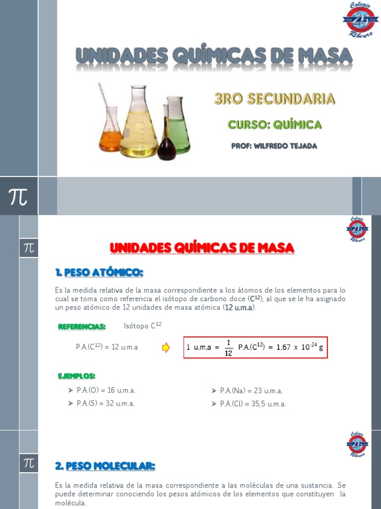 3ro QUIMICA Unidades Quimicas de Masa | Descargar gratis PDF | Mole (Unidad) | Átomos