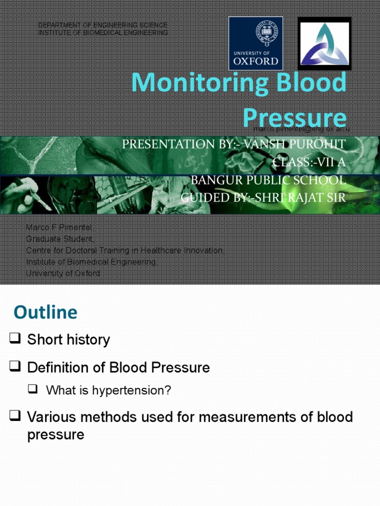 Monitoring Blood Pressure: Presentation By:-Vansh Purohit Class:-Vii A ...