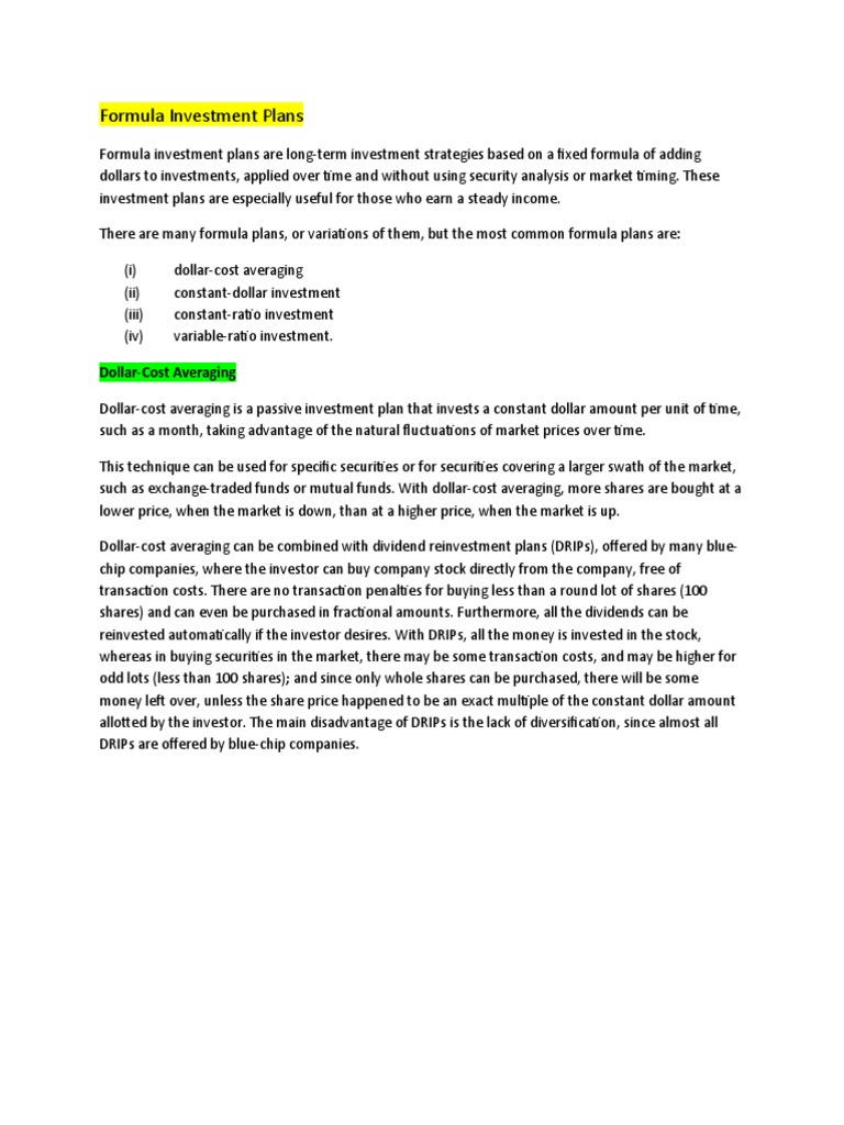 Formula Investment Plans | PDF