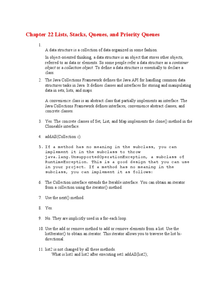 Chapter 22 Lists Stacks Queues And Priority Queues Pdf Method Computer Programming