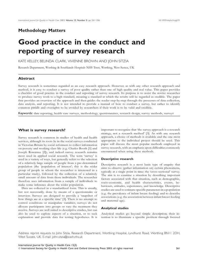 Good Practice in the Conduct and Reporting of Survey Research: A ...