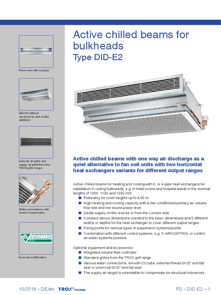 Trox Active Chilled Beams For Bulkheads Dide2 | PDF | Heat Exchanger ...