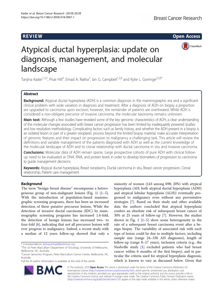 Kader2018 Atypical Ductal Hyperplasia - Update On Diagnosis, Management ...