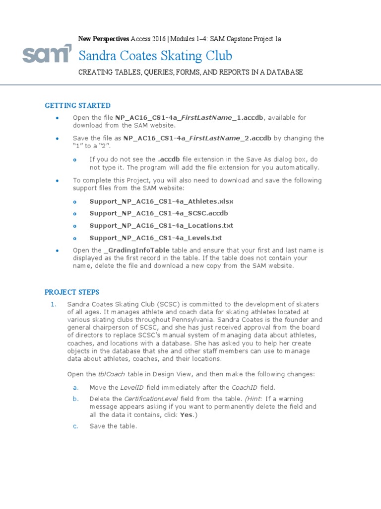 Sandra Coates Skating Club: Creating Tables, Queries, Forms, and ...