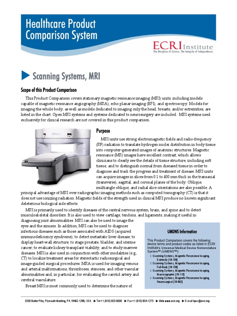 Scanning Systems, MRI: Scope of This Product Comparison | PDF ...