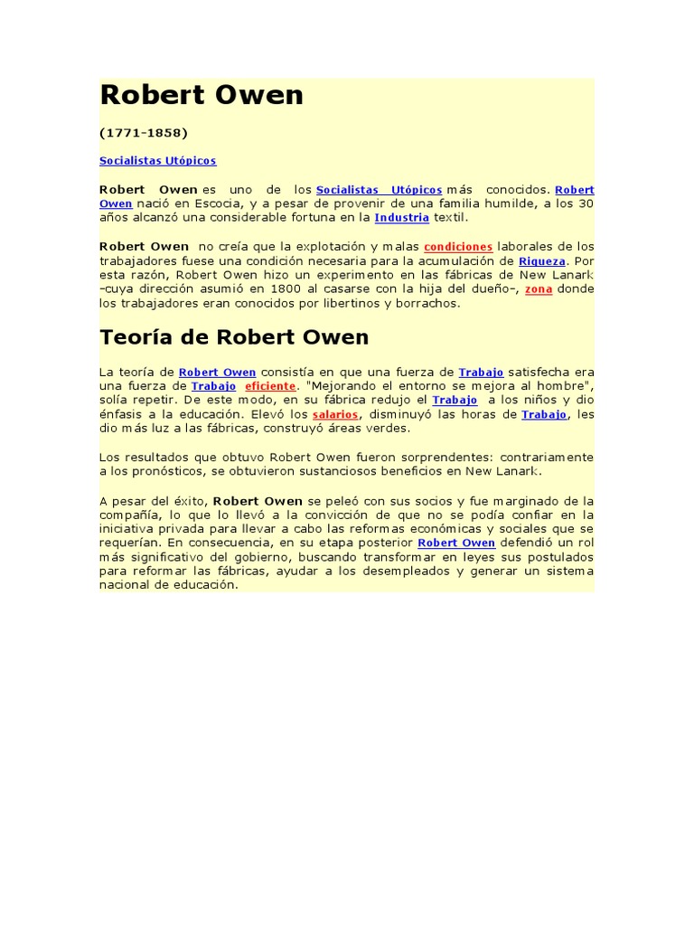 Biografía de Robert Owen y su socialismo | PDF | Science | Ciencia y ...