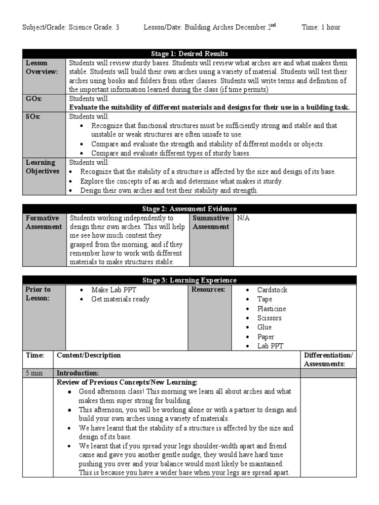 Science Lesson Plan - Building Arches Dec | Download Free PDF | Lesson ...
