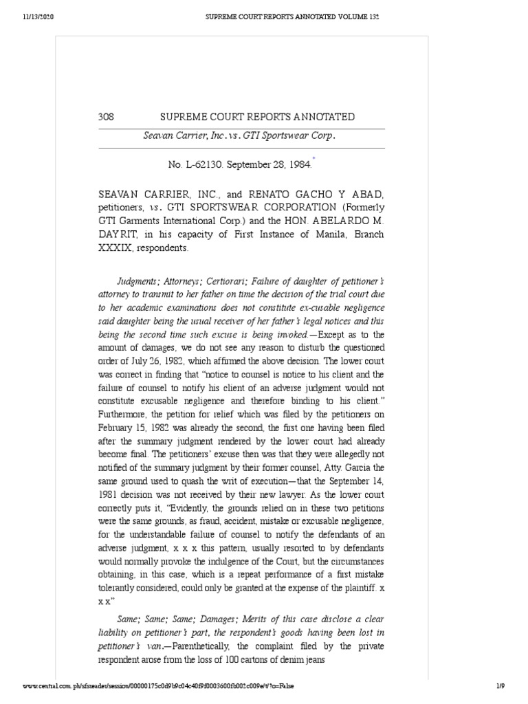 Seavan Carrier, Inc. v. GTI Sportswear Corp. | PDF | Judgment (Law ...
