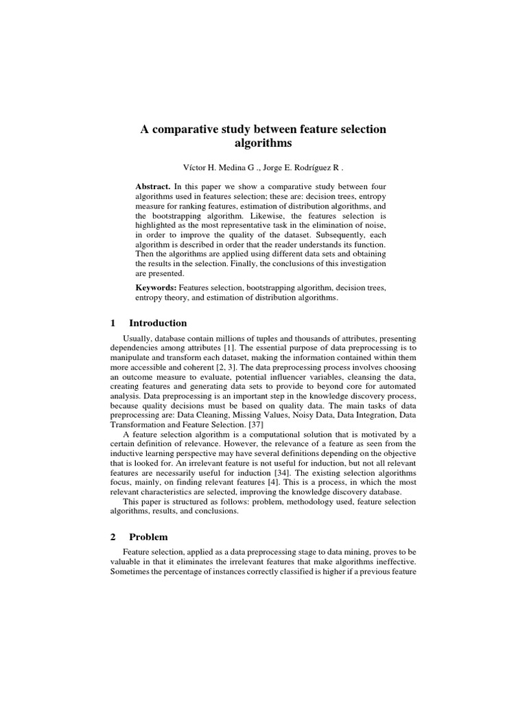 A Comparative Study Between Feature Selection Algorithms - Ok | PDF ...