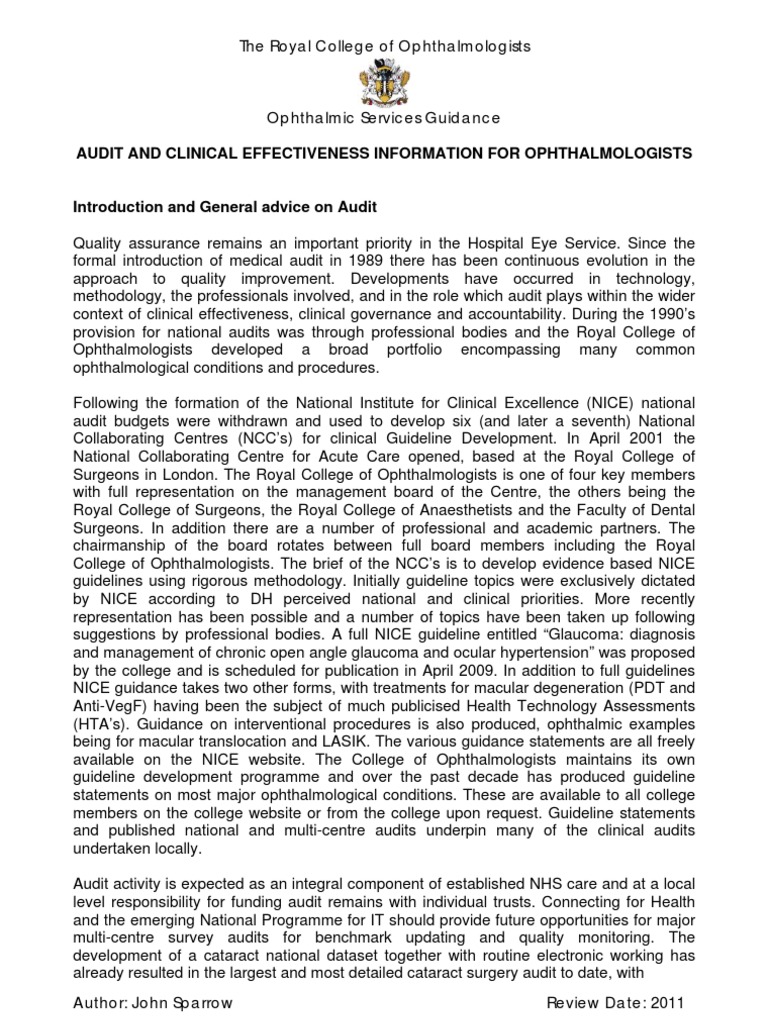 Audit and Clinical Effectiveness Information For Ophthalmologists | PDF ...