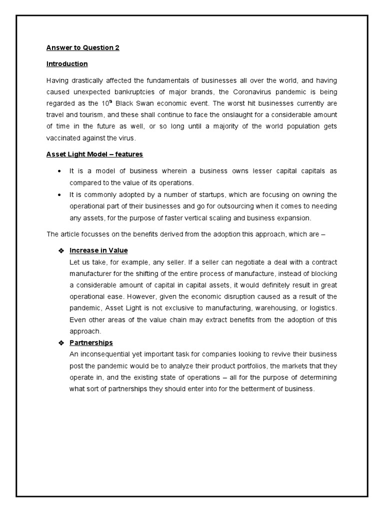 Benefits of Asset Light Business Model | PDF | Economies | Market ...