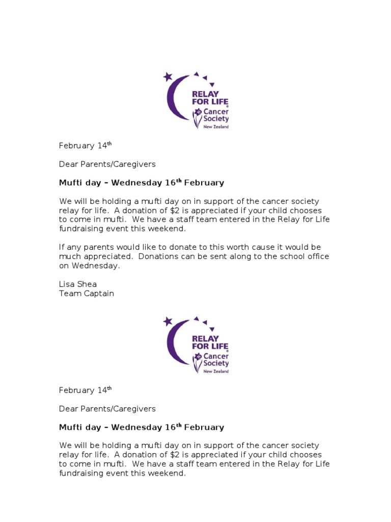 Mufti Day Fundraiser for Cancer Society | PDF | Social Science | Lifestyle