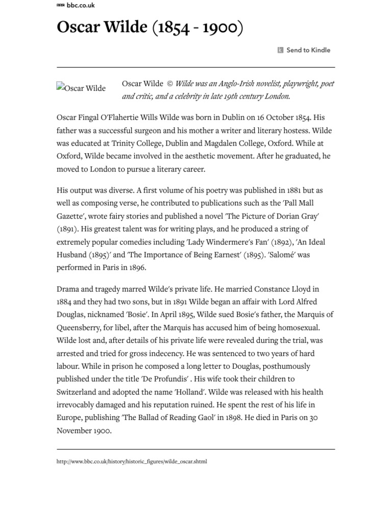 Oscar Wilde Summary | PDF