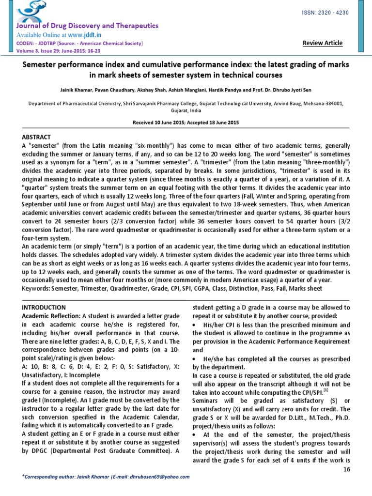 Semester Performance Index and Cumulative Performance Index: The Latest ...
