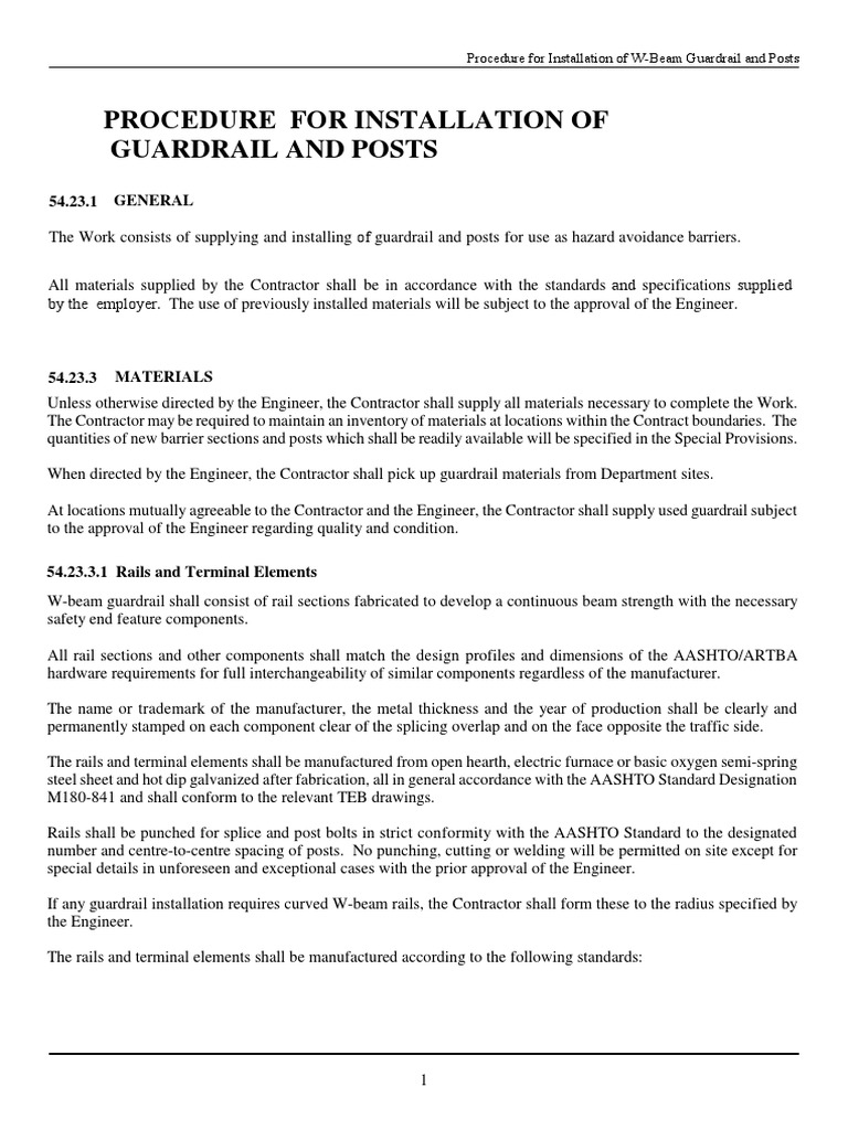 Guardrail Installation Procedure | PDF | Lumber | Sheet Metal