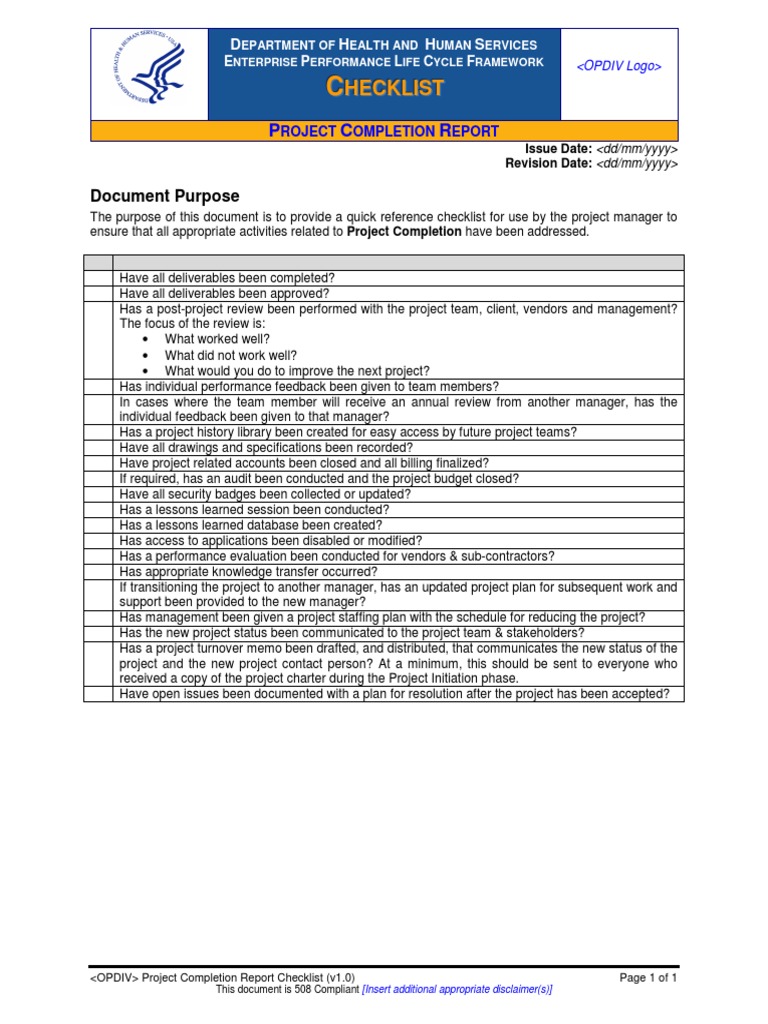 EPLC Project Completion Report Checklist | PDF | Computing | Business