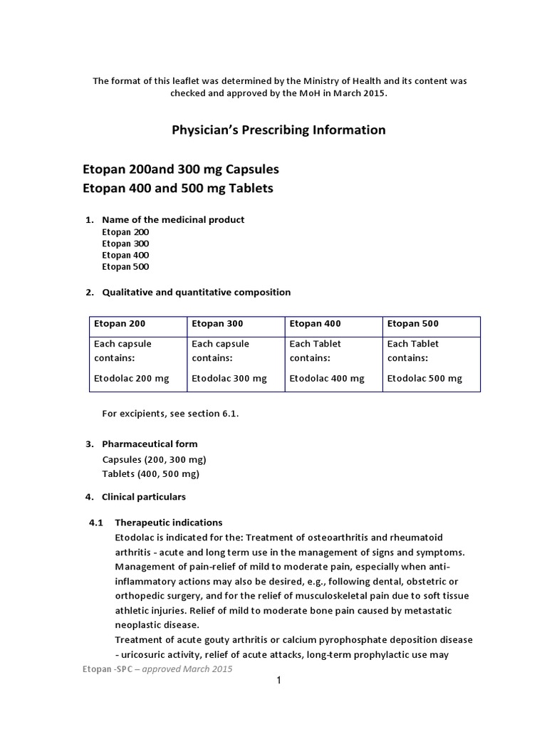 Physician's Prescribing Information Etopan 200and 300 MG Capsules Etopan 400 and 500 MG Tablets ...