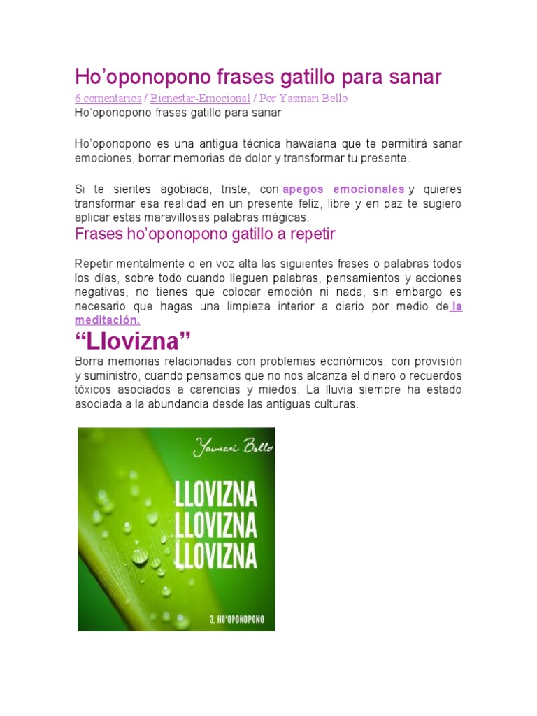 Frases Gatillo Hoponopono | PDF | Las emociones | Amor