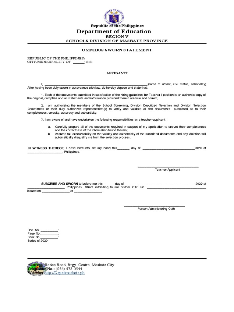 Omnibus Certification Notary Public | PDF | Affidavit | Document