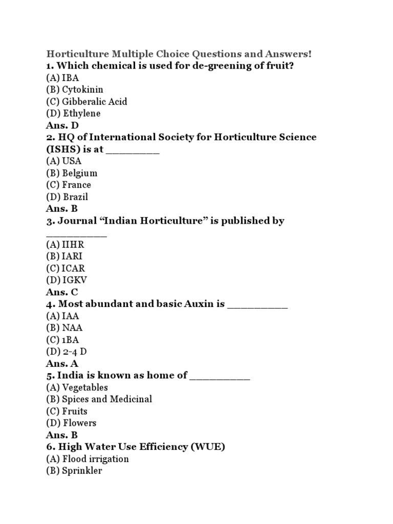 Horticulture Multiple Choice Questions and Answers! | PDF | Mango | Fruit