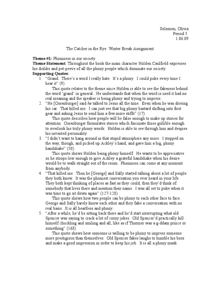 Catcher in The Rye Themes | PDF
