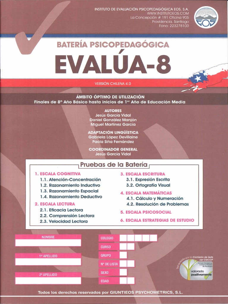 Cuadernillo Evalua 8 Version 4.0 | PDF