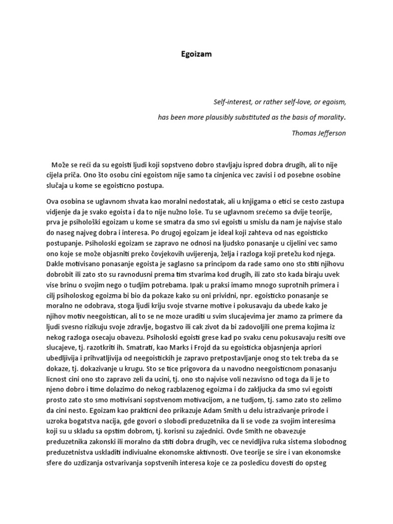 Egoizam Esej | PDF