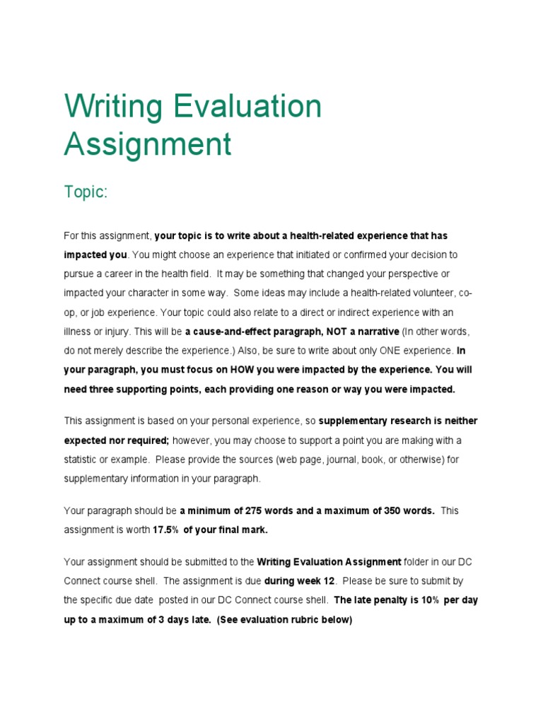 Writing Evaluation Assignment | PDF | Word | Paragraph