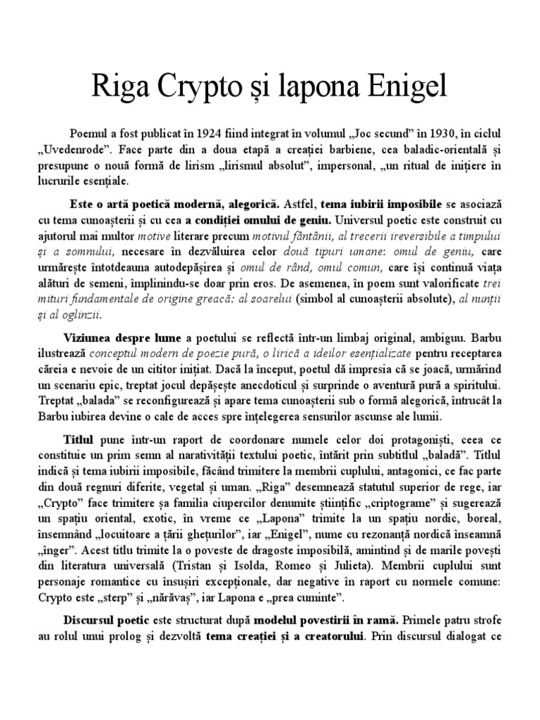 Riga Crypto Și Lapona Enigel - Eseu | PDF