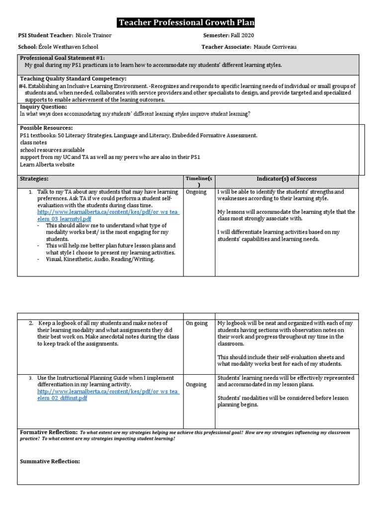 Teacher Professional Growth Plan | PDF | Lesson Plan | Learning Styles